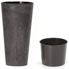 Květináč TUBUS SLIM BETON EFFECT s vkladem 30 cm, antracit, 30 cm