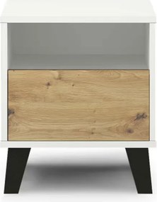 Noční stolek Borg 1s bílý / dub artisan