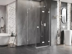 Mexen Lunar-F, sklápěcí sprchový kout pravý 80 x 80 cm, 8mm čiré sklo, bílý profil, 836-080-080-20-00-P