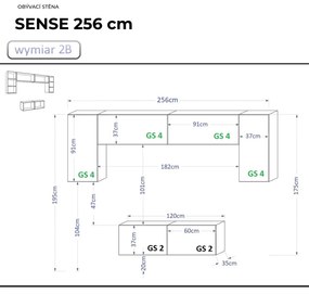 Ral Obývací stěna SENSE 256 cm - Sonoma