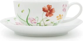 Porcelánový šálek s podšálkem Lotta, 180 ml – akvarelové květy uvnitř i na povrchu