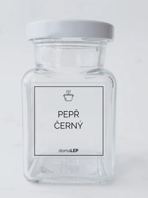 Samolepka na kořenky PEPŘ ČERNÝ průhledná  5 × 5 cm základní písmo