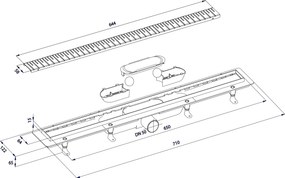 Polysan sprchový kanálek s nerezovým roštem 71 x 12,2 x 6,5 cm černá 73721B