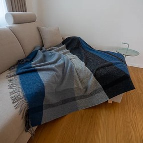 Vlněná deka Egea 9 - modrá a šedá kostka
