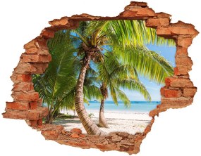 Wallmuralia Díra 3D ve zdi na stěnu Tropická pláž 90x70 cm