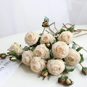 Umělé květy pivoňky, čajové růže s listy Barva: Bílá