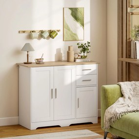 HOMCOM Moderní dřevěná komoda s 2 zásuvkami a 2 skříňkami, 100x40x78 cm, bílá a vzhled dřeva