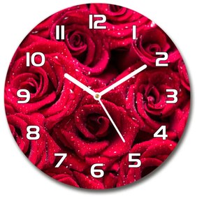Wallmuralia Skleněné hodiny kulaté Kapky na růžích fi 30 cm