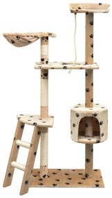 Škrabadlo pro kočky sisalové sloupky 125cm béžová potisk tlapek 170488