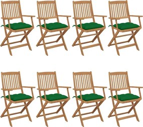 vidaXL Skládací zahradní židle s poduškami 8 ks masivní akácie [3074985] Barva: Zelená