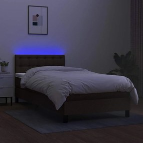 Box spring postel s matrací a LED tmavě hnědá 100x200 cm textil 3133456