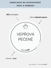 Samolepka na kořenky VEPŘOVÁ PEČENĚ bílá 5 cm základní písmo