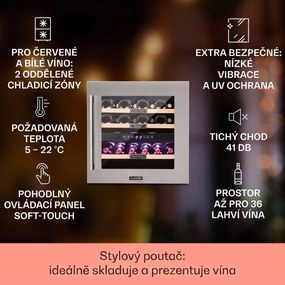 Klarstein Vinsider 36, vinotéka, 94 l, 2 zóny, 5-22 °C, nerezová ocel