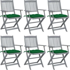 vidaXL Skládací zahradní židle s poduškami 6 ks masivní akáciové dřevo [3065431] Barva: Zelená