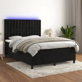Box spring postel s matrací a LED černá 140x200 cm samet,  3136367
