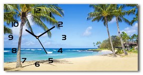 Wallmuralia Skleněné hodiny na stěnu Tropická pláž 60x30 cm