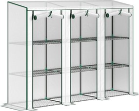 Outsunny 3patrový PVC skleník s ocelovým rámem, 2 rolovací dveře na zip — 215 x 46 x 151 cm, bílý
