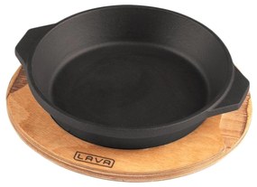 Litinový servírovací talíř/miska 16cm s dřevěným podstavcem