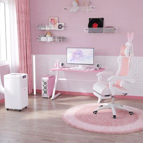 Ergonomická herní židle Vinsetto s bederní podporou, podnožkou a ušima králíčka, polštářkem na hlavu, kancelářská židle s nastavitelnou opěrkou zad R…