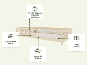 Benlemi Vysoká jednolůžková postel PLOTTY se zábranou a úložným šuplíkem 90x200 cm + matrace WAVE Zvolte barvu: Světle šedá, Zvolte zábranu: S otevřeným vstupem