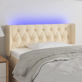 Čelo postele s LED krémové 103 x 16 x 78/88 cm textil