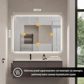 Erga Kalami, bezrámové LED zrcadlo s vyhříváním a dotykovým ovládáním, 80 × 60 cm, ERG-YKA-MR.KALAMI-60X80