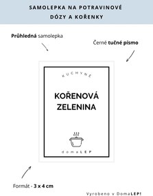 Samolepka na kořenky KOŘENOVÁ ZELENINA průhledná 3 × 4 cm tučné písmo