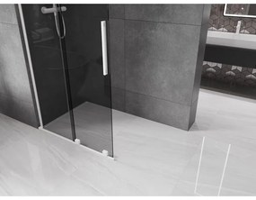Mexen Velar L, posuvná sprchová zástěna Walk-in 90 x 200 cm, 8mm šedé sklo, bílá matná, 871-090-003-43-20