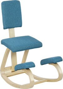 HOMCOM ergonomická klečící židle s opěrkou — březová kancelářská a meditační stolička (tmavě modrá)