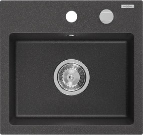 Mexen Milo granitový dřez s jednou komorou 435 x 410 mm, černý s tečkovaným vzorem, chromovaná sifon - 6505441000-76