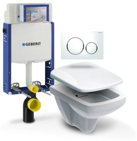 Závěsný WC set Geberit Kombifix (modul, tlačítko Sigma 20 bílá/chrom, Nova Pro klozet + sedátko) A4F