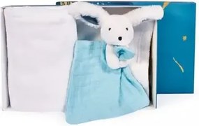 Doudou Dárková sada šťastný králíček pléd a modrý muchláček / od 0 let