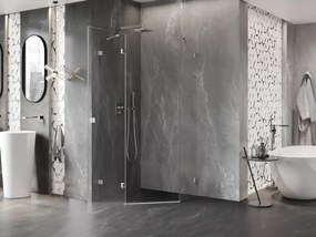 Mexen Lunar, pětiúhelníkový sprchový kout s levým sklonem 90 x 90 cm, 8mm čiré sklo, chromový profil, 831-090L-090P-01-00-L