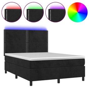 vidaXL Box spring postel s matrací a LED černá 140x200 cm samet