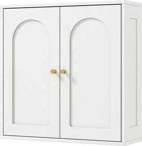 HOMCOM Koupelnová nástěnná skříňka, 2 dveře s obloukovým designem, zlatými úchyty, 60x20x60 cm, bílá | Aosom