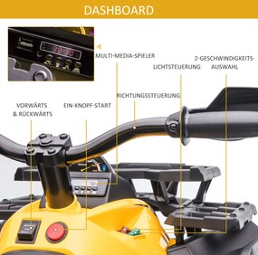 HOMCOM Elektrický čtyřkolka pro děti, 12V 10Ah, čtyřkolka s funkcí vpřed a vzad, 2 motory, USB připojení, MP3 přehrávač, vozidlo pro děti s předním s…