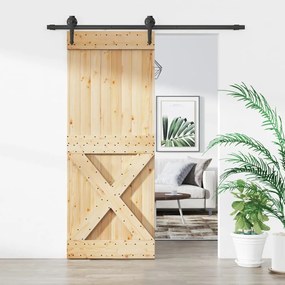 Posuvné Dveře S Kováním 80 X 210 Cm Masivní Borové Dřevo