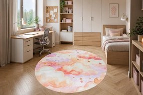 Dětský koberec protiskluzový BAMBINO 61510 krémový / růžový kruh