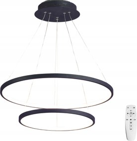 Stropní Svítidlo 2 Kroužky černá závěsná Led Lustr Dálkový Ovladač 60/80 cm loft