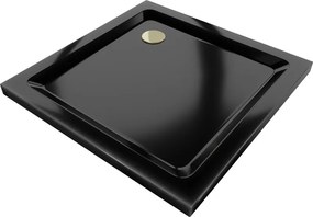 Mexen Flat čtvercový sprchový kout slim 90 x 90 cm, černý, sifon zlatý - 40709090G
