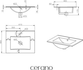 TUANA CERANO - Umyvadlo keramické Todo - nábytkové - bílá lesklá - 61x46,5 cm, CER-431593