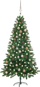 vidaXL Umělý vánoční stromek s LED a sadou koulí 150 cm zelený [3077640] Barva: Růže