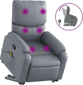 Zvedací masážní polohovací křeslo šedé umělá kůže 3204896