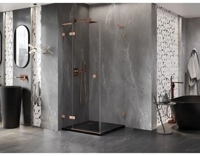 Mexen Lunar, L sklápěcí sprchový kout levý 70 x 70 cm, 8mm čiré sklo, profil měděná matná, 834L-070-070-65-00-L