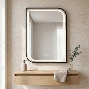 Rea Zrcadlo 80x60 cm s vyhříváním a regulovatelným LED osvětlením HOM-00208 černá kartáčovaná