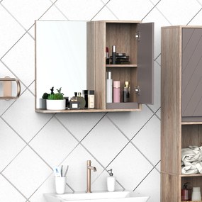 HOMCOM Koupelnová skříňka se zrcadlem, nástěnný pomocný nábytek s 1 dveřmi a nastavitelnou policí, moderní styl 57x14,2x49,2 cm, dubová a šedá