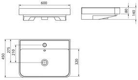 Aqualine Aqualine, ZEN keramické umyvadlo nábytkové 60x45cm, bílá, 3060