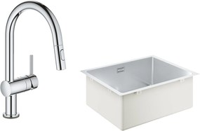 Set kuchyňská baterie Grohe Minta 31358002, ocelový dřez Grohe K700 31574SD1