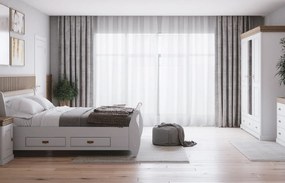Bílý nábytek Šatní skříň 3D Toskania se zrcadlem a zásuvkami, masiv, borovice, dekor bílá-medová