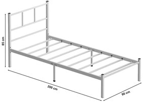 Kovová jednolůžková postel ROVAN 90x200 cm bílá nosnost 120 kg